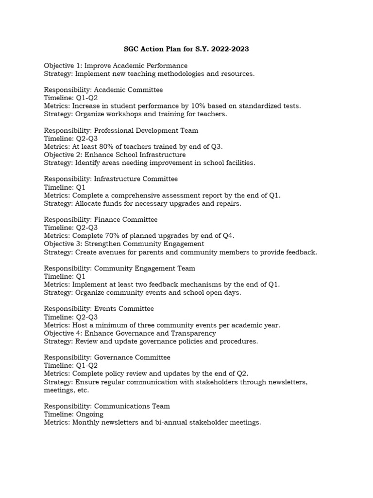 SGC Action Plan 2022-2023 Overview | PDF