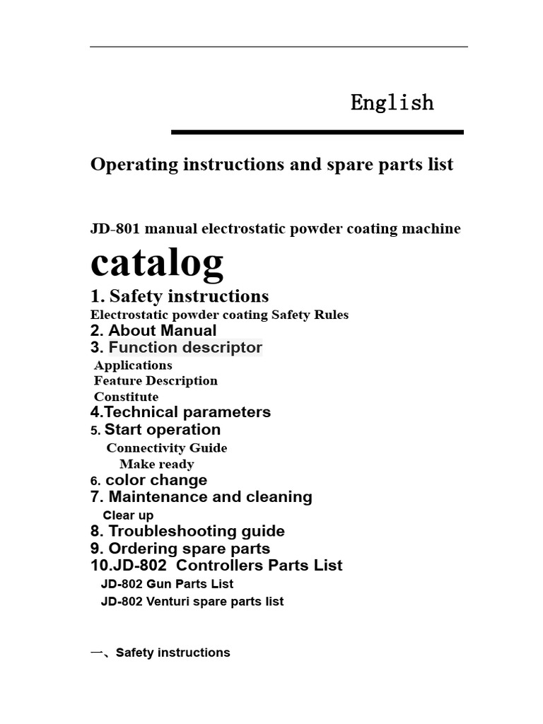 JD-802 Powder Coating Manual | PDF | Pump | Electrical Connector