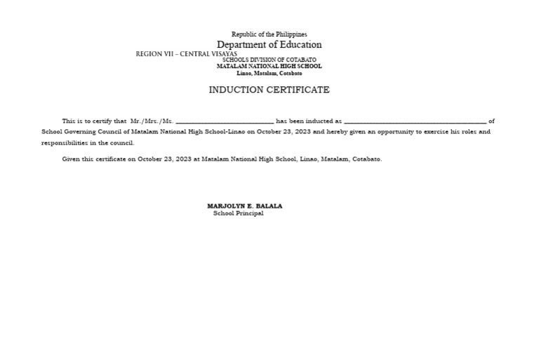 INDUCTION CERTIFICATE For SGC | PDF