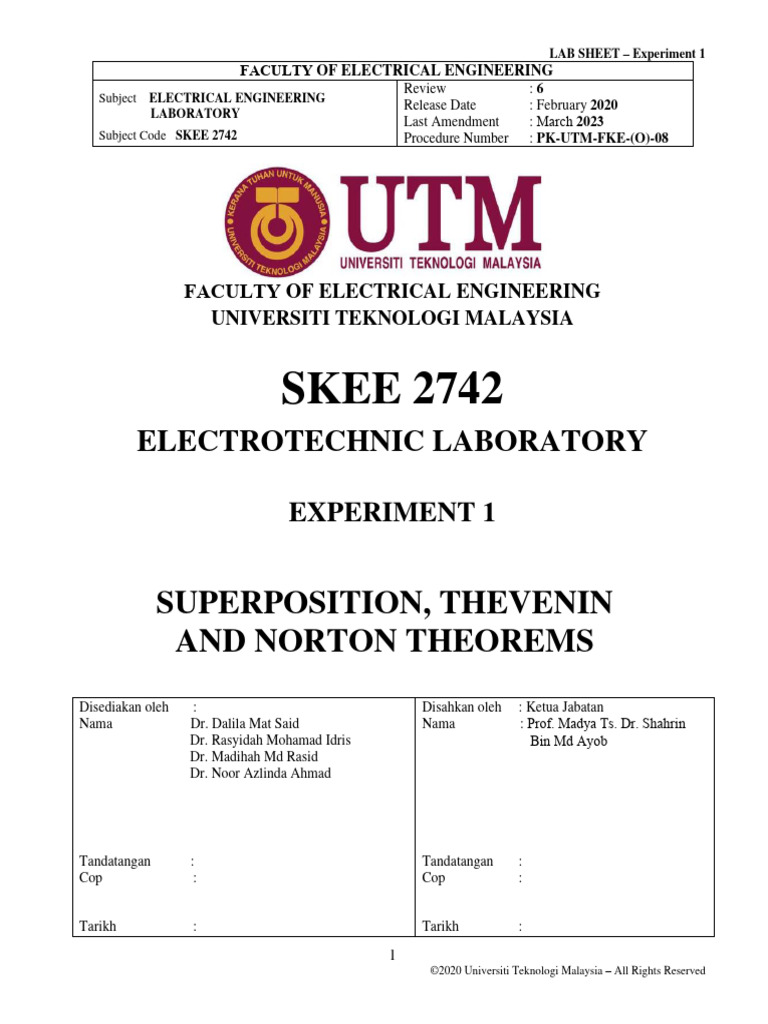Experiment 1 SUPERPOSITION THEVENIN AND NORTON THEOREMS 1 | PDF ...