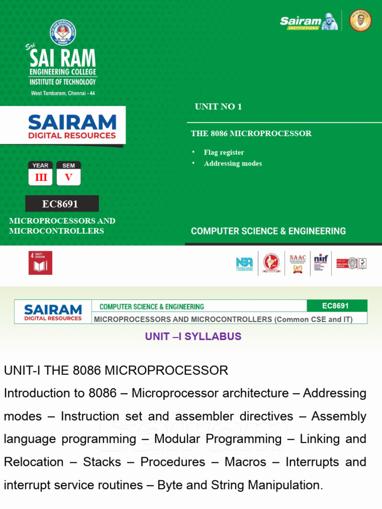 1.3 UNIT I EC8691 Flag Reg Addressing Mode | PDF | Central Processing Unit | Microcontroller