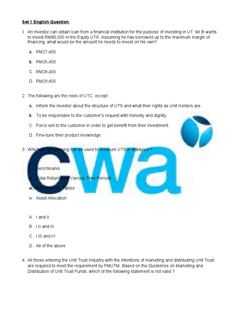 CUTE Exam Paper Set 1 | PDF | Investing | Investor