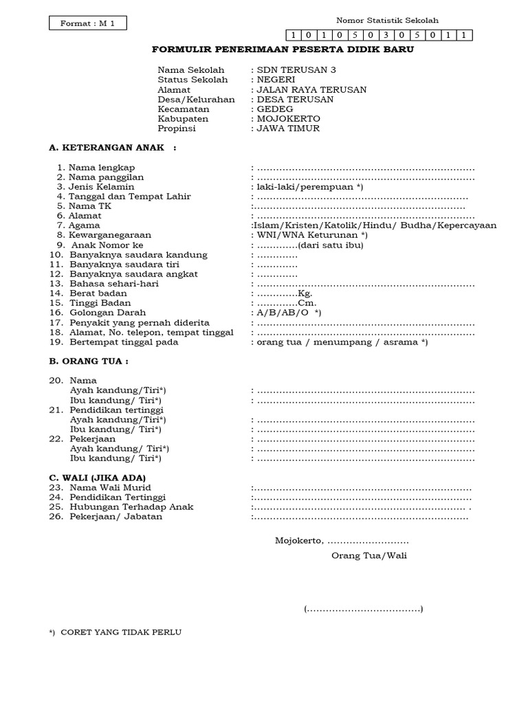 Format m1 Formulir Pendaftaran | PDF
