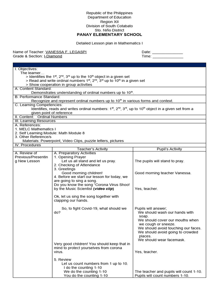 Lesson Plan in Math 1 1 | PDF | Human Communication | Cognitive Science