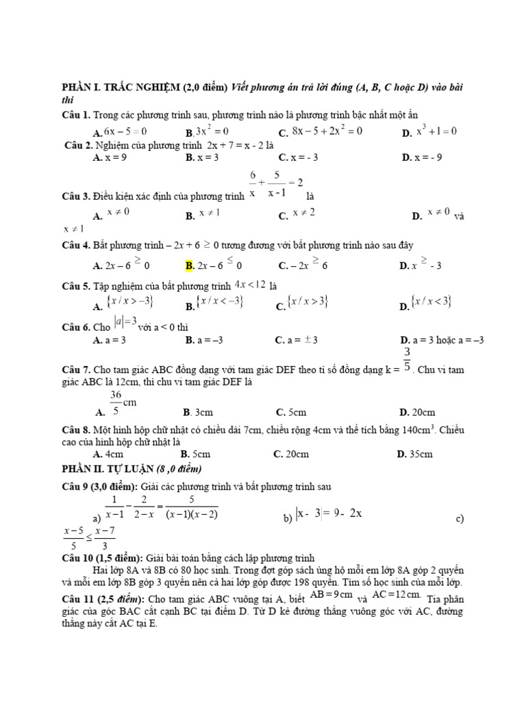 đề hki 2 toán 8 | PDF