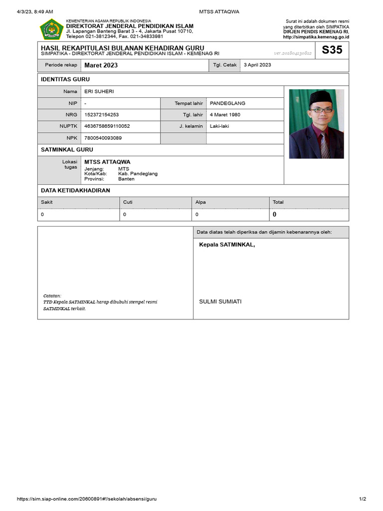 Eri Suheri - Absen Maret 2023 | PDF