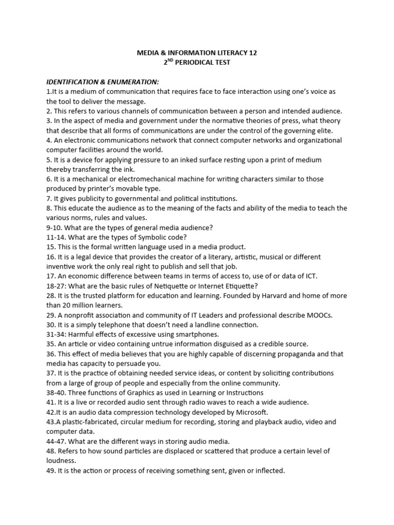 MIL 2nd Quarter Periodical Test | PDF | Mass Media | Sound