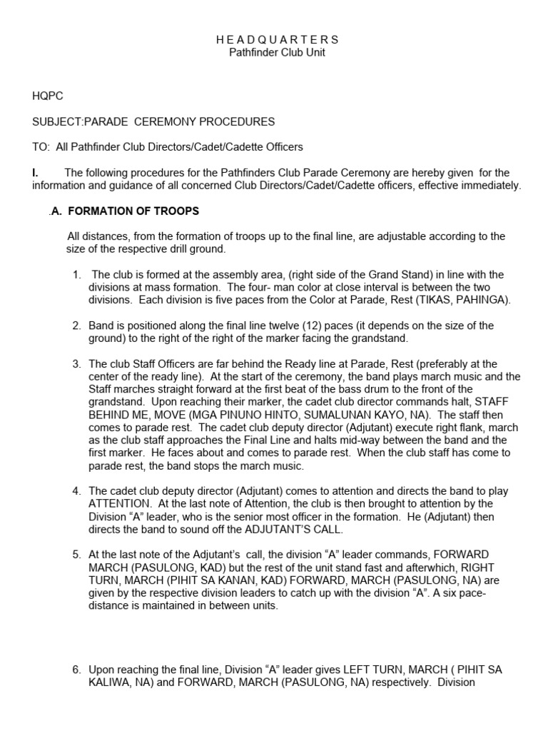 Parade and Ceremony Procedures | PDF | Military Science | Military Life