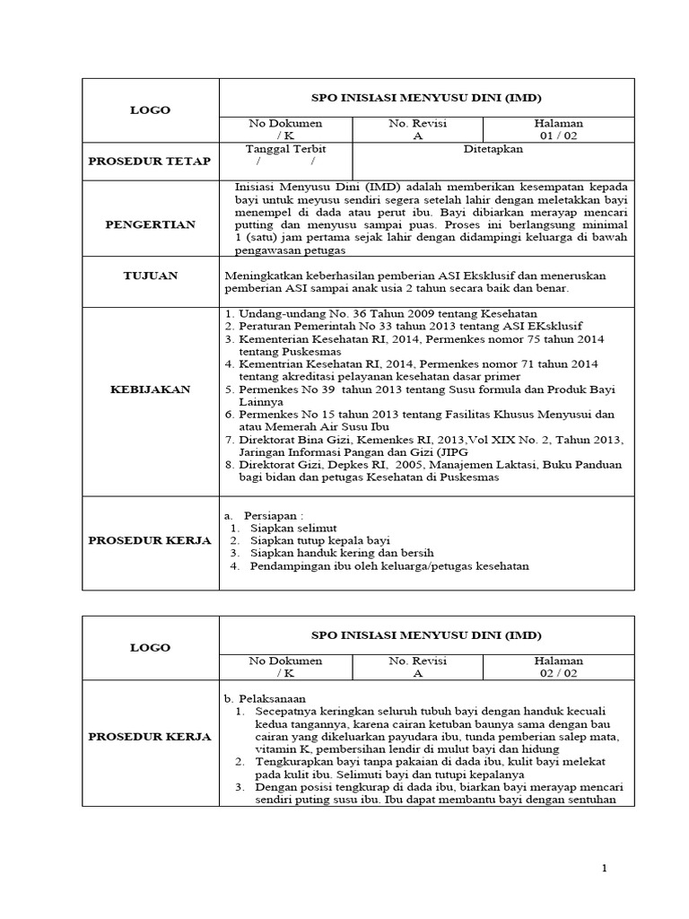 Prosedur Inisiasi Menyusu Dini (IMD) | PDF