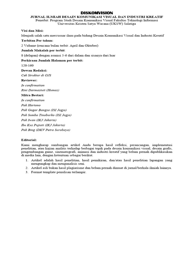 Draft Format Penulisan Jurnal Diskomvision M Pdf
