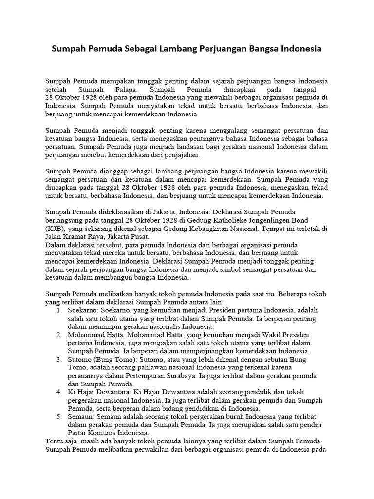 Sumpah Pemuda: Tonggak Persatuan 1928 | PDF | Perjalanan
