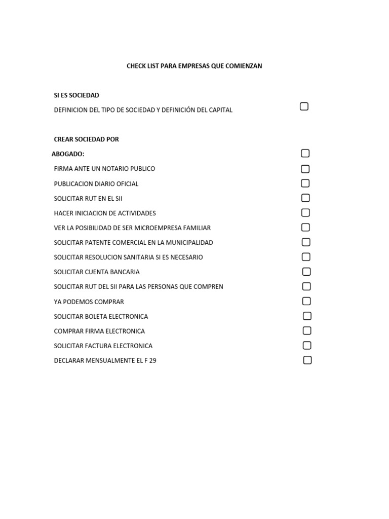 Check List para Empresas Que Comienzan | PDF
