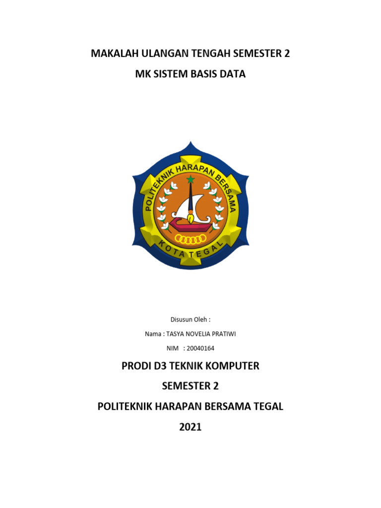 Uts Sistem Basis Data 2e - Tasya Novelia (20040164) | PDF | Karier & Perkembangan | Komputer