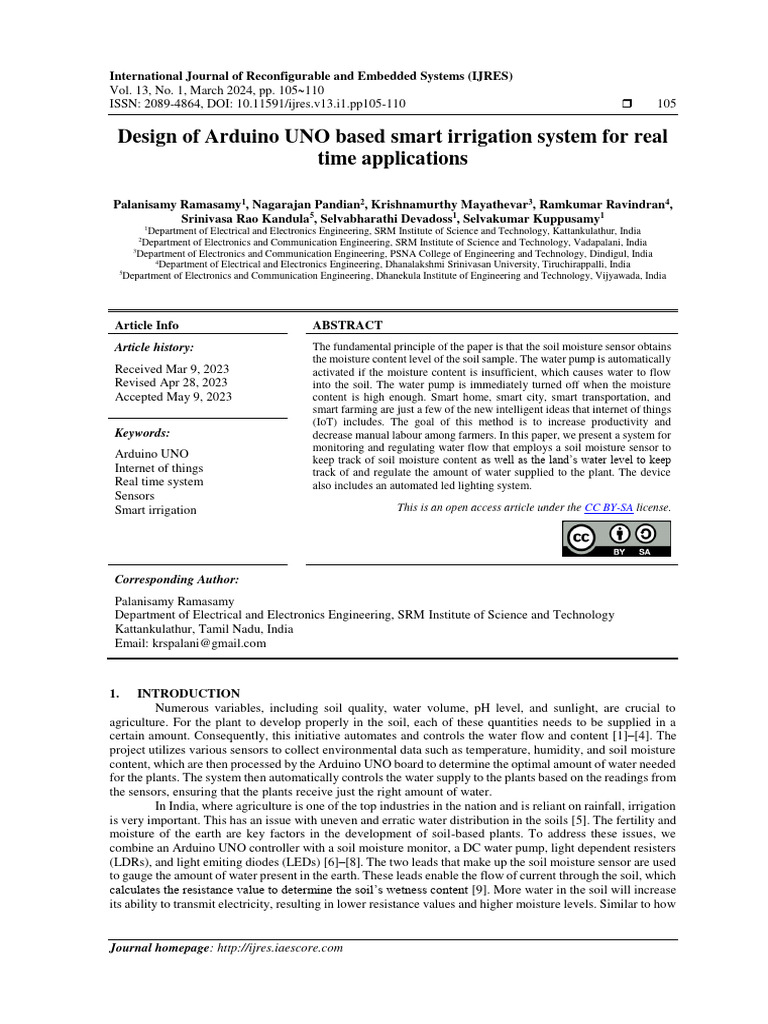 Design Of Arduino Uno Based Smart Irrigation System For Real Time