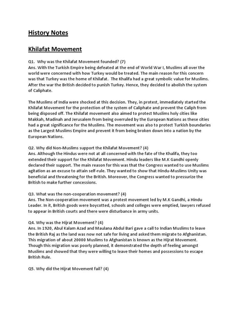 Overview of the Khilafat Movement | PDF | Independence Movements ...