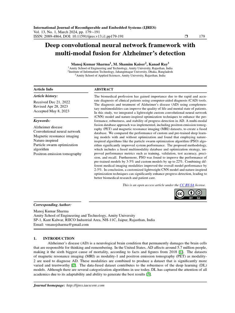 Deep Convolutional Neural Network Framework With Multi-Modal Fusion For Alzheimer's Detection ...