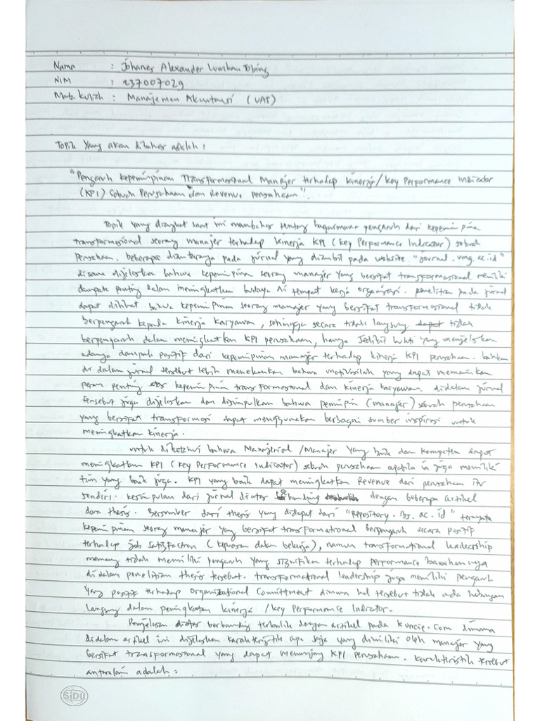 Jawaban UAS Manajemen Akuntansi (Johanes Alexander Lumban Tobing ...