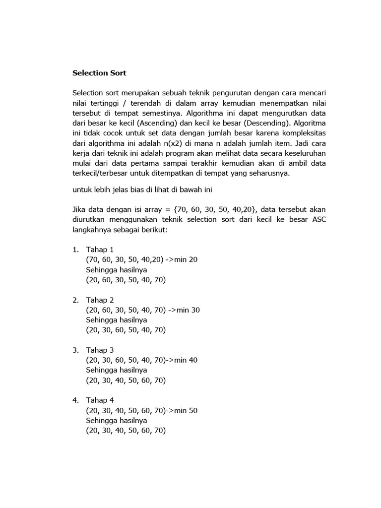 Contoh Selection Sort | PDF Contoh Selection Sort | PDF