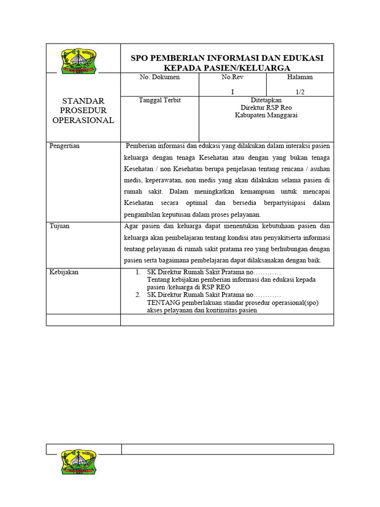 Spo Rawat Jalan Pemberian Informasi Dan Edukasi Rsp Reo Copy Pdf