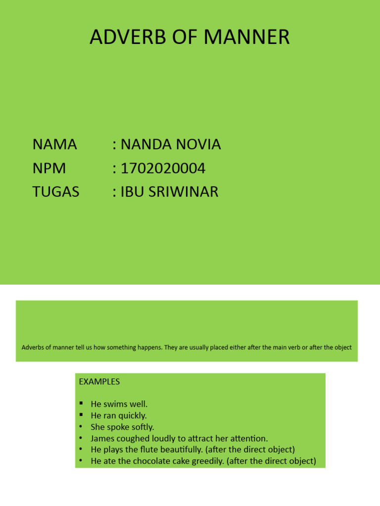 Adverb of Manner | PDF | Verb | Adverb