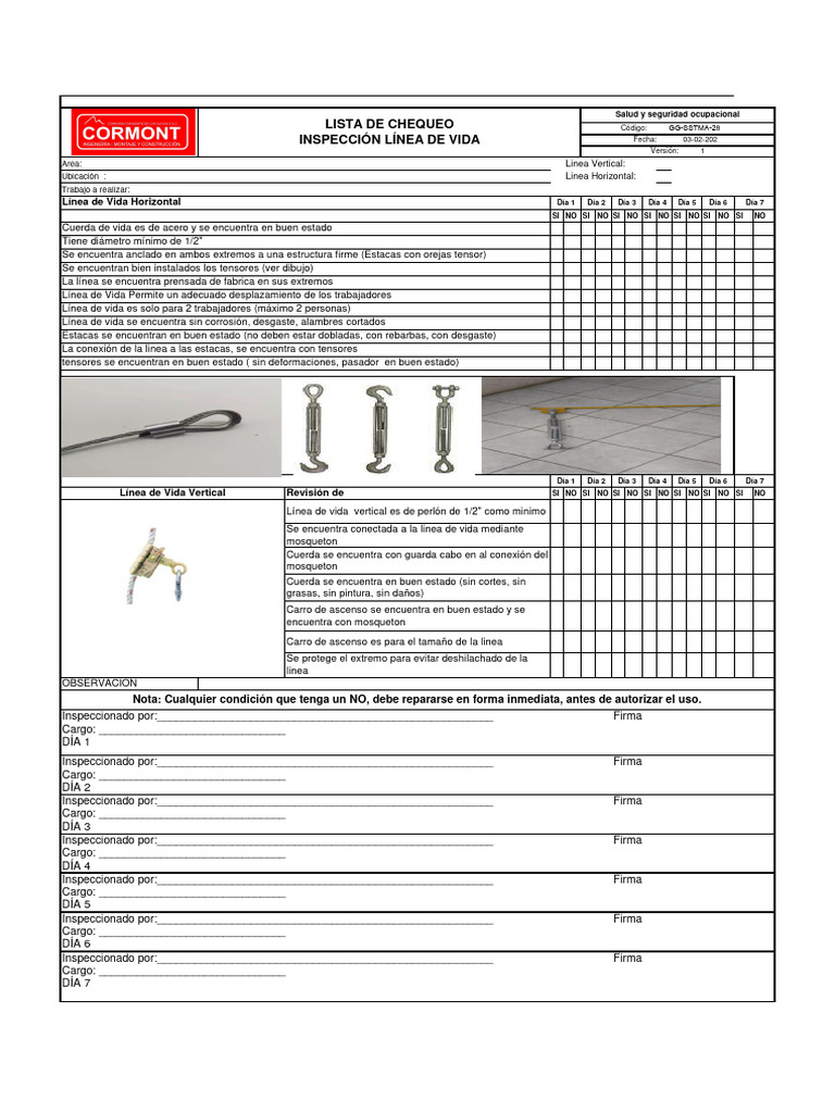 CHECK LIST Línea de Vida | PDF