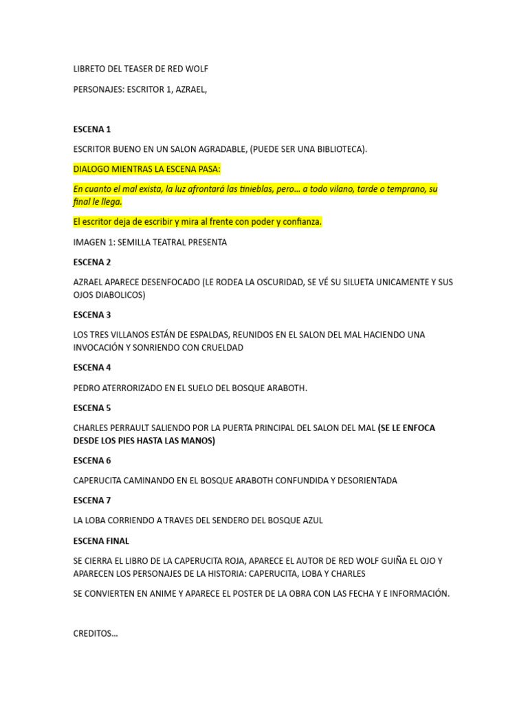 Guion Del Teaser de Red Wolf | PDF