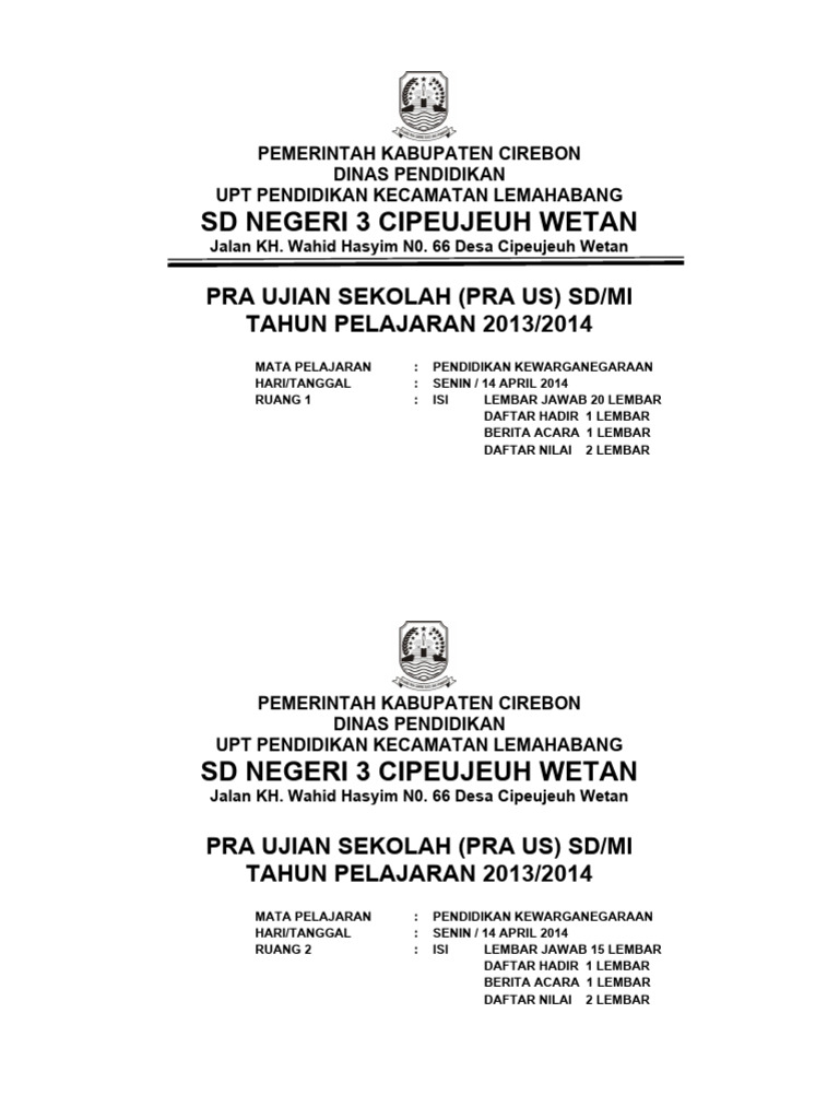 Cover Amplop Ujian Sekolah | PDF