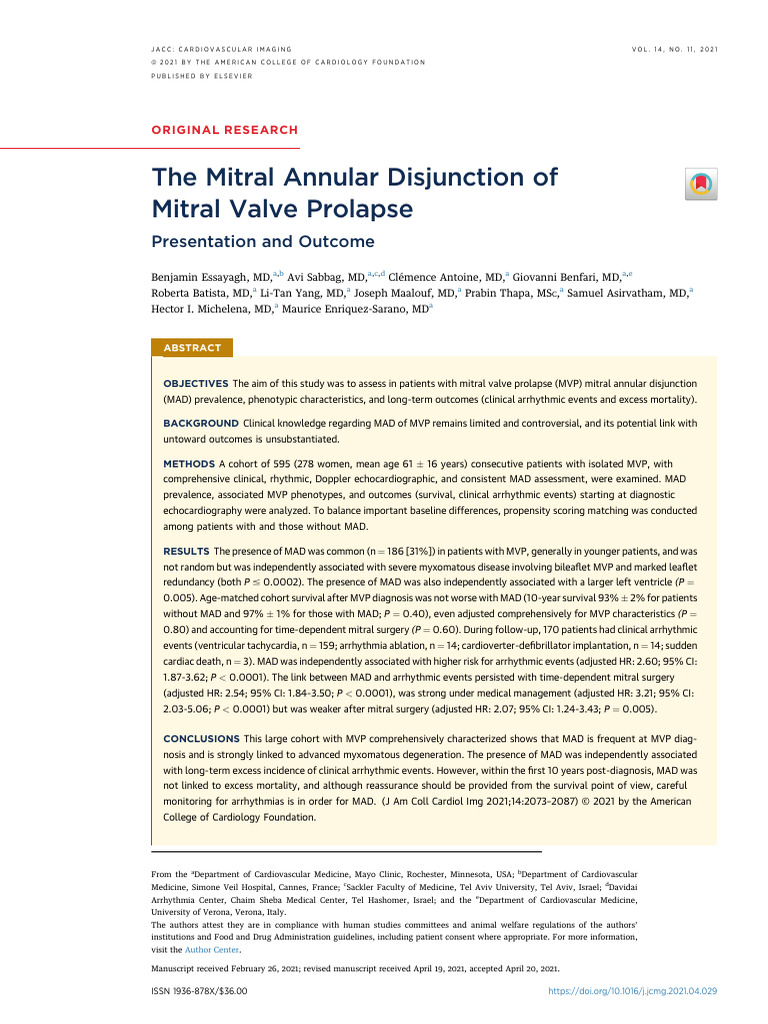 Essayagh Et Al 2021 The Mitral Annular Disjunction of Mitral Valve ...