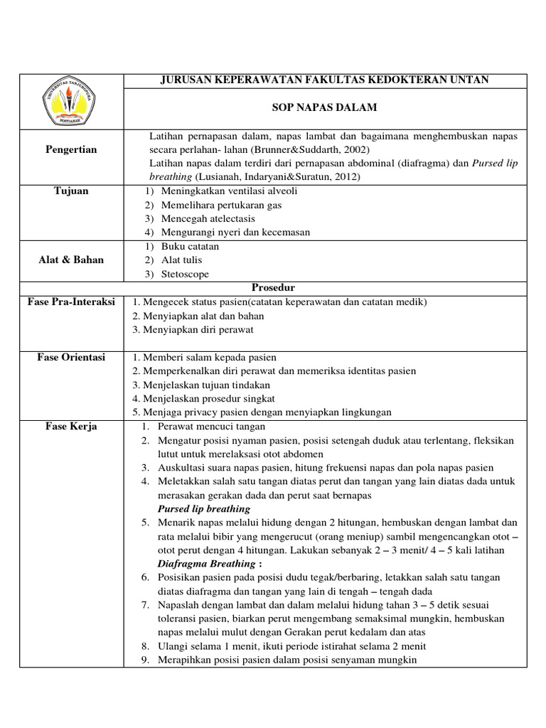 Sop Napas Dalam Dan Batuk Efektif - 2020 | PDF