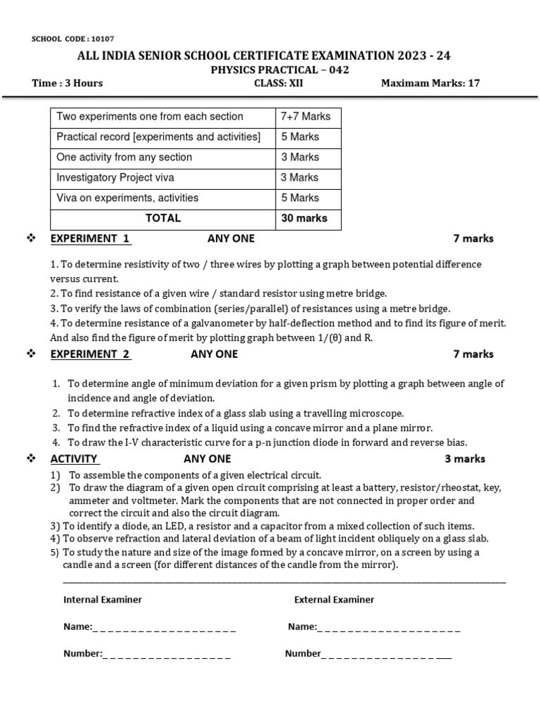 physics practical 2023-24 | PDF | Electrical Resistance And Conductance ...