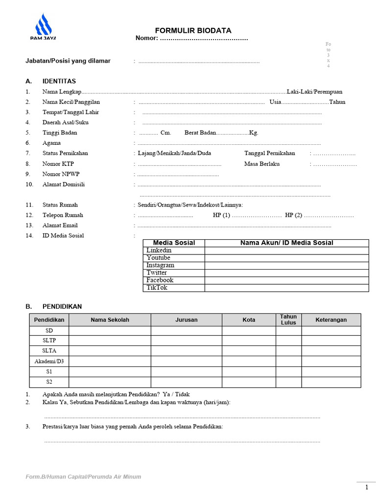 Form Biodata Diri Human Capital-Update | PDF