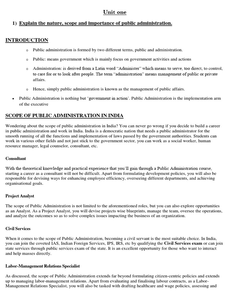 Scope and Importance of Public Administration | PDF | Public ...