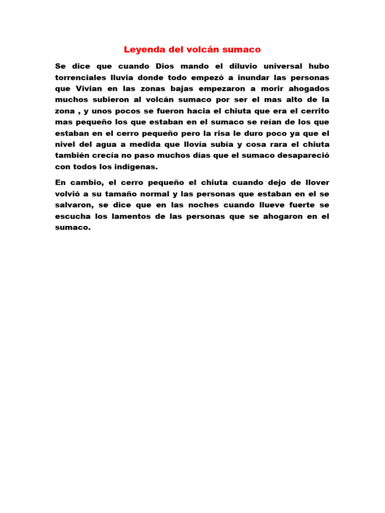 Leyenda del Sumaco y el Cerrito Chiuta | PDF