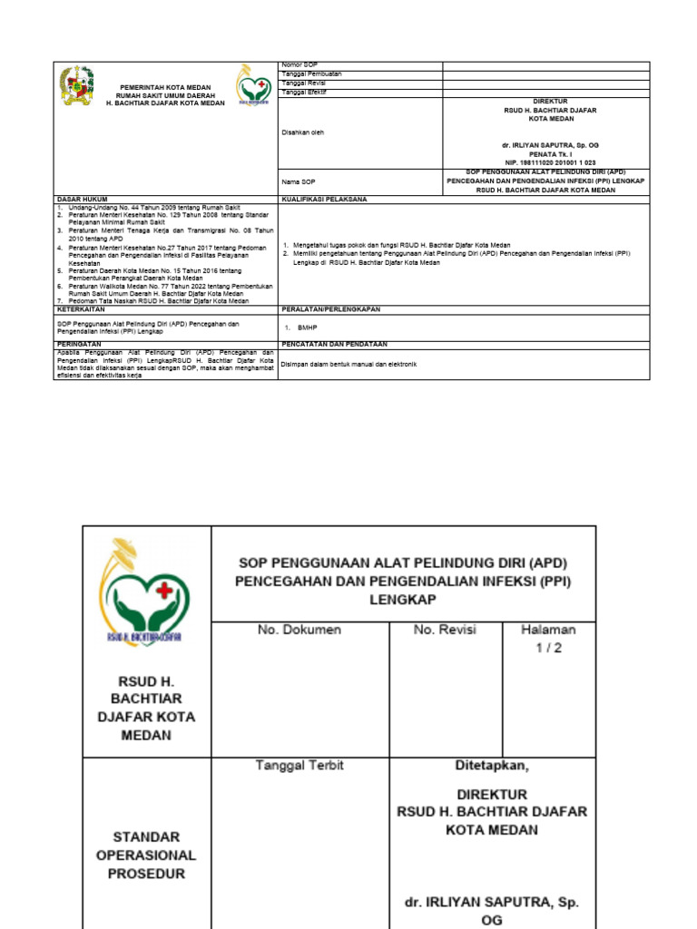 Spo Penggunaan Alat Pelindung Diri (Apd) Pencegahan Dan Pengendalian Infeksi (Ppi) Lengkap | PDF