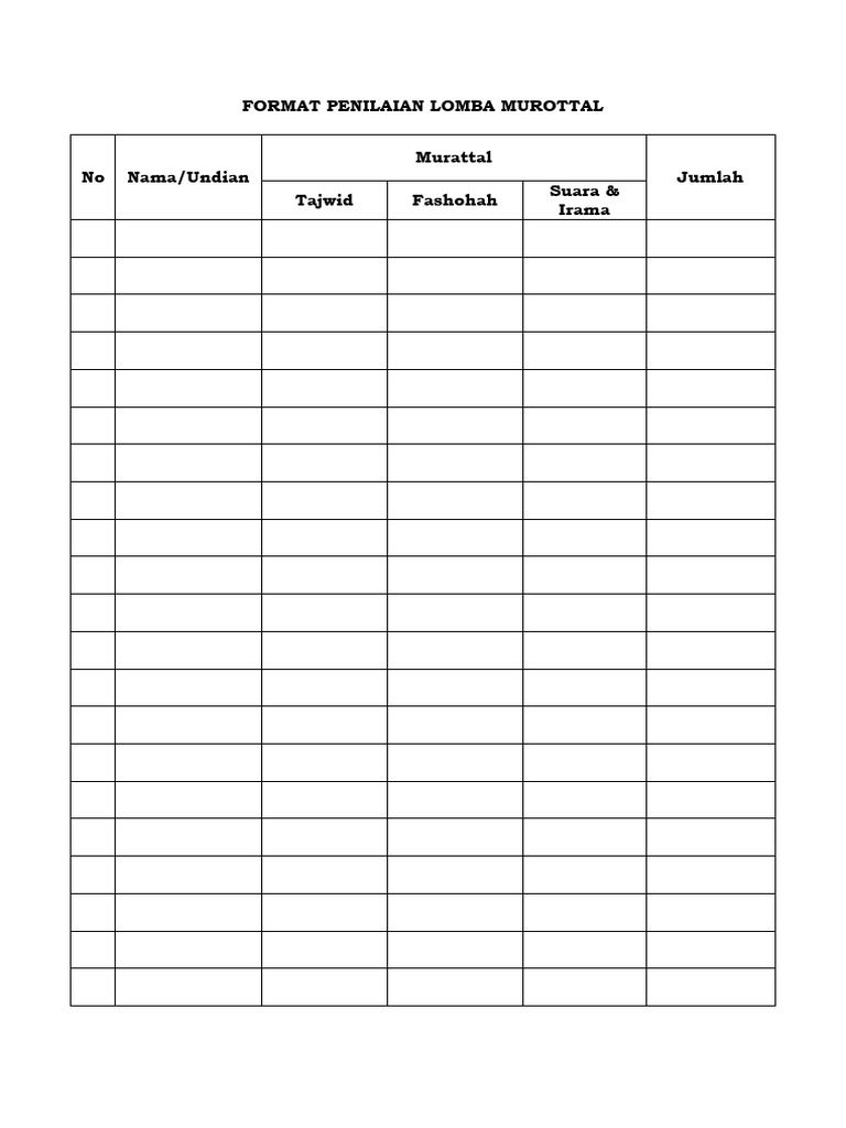 Format Penilain Lomba Murottal | PDF Format Penilain Lomba Murottal | PDF