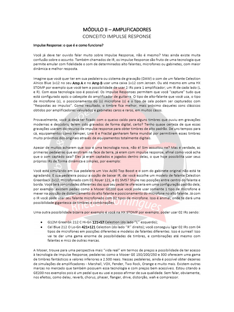 Módulo Ii - Amplificadores - Conceito Impulse Response | PDF | Hertz | Guitarras
