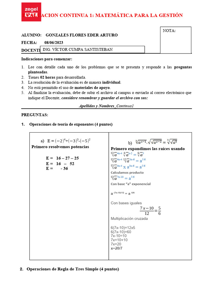 Gonzales Flores Eder | PDF | Matemáticas
