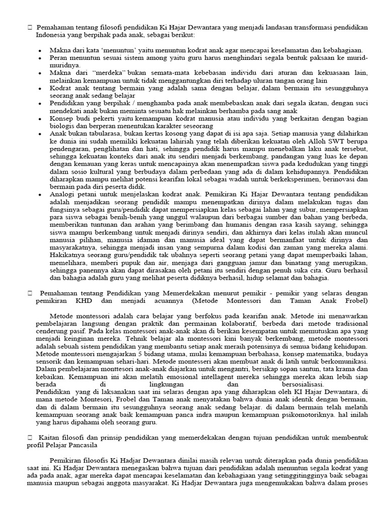 Rangkuman Pemahaman Transformasi Pendidikan Berdasar Filosofi KHD | PDF