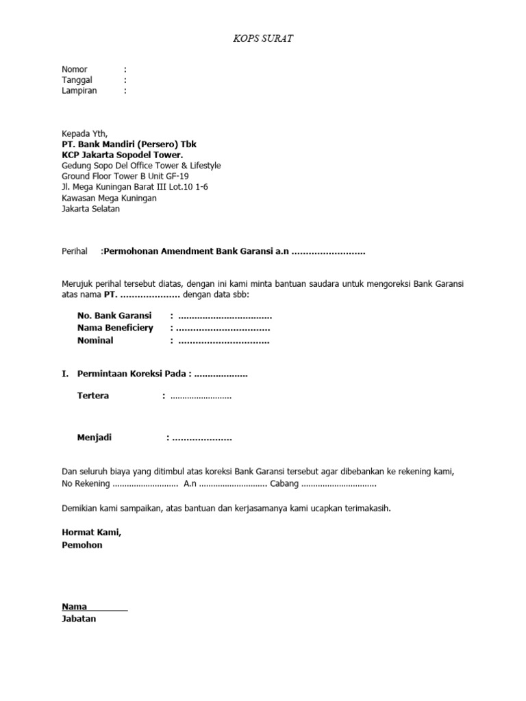 SURAT PERMOHONAN AMENDMENT NASABAH | PDF