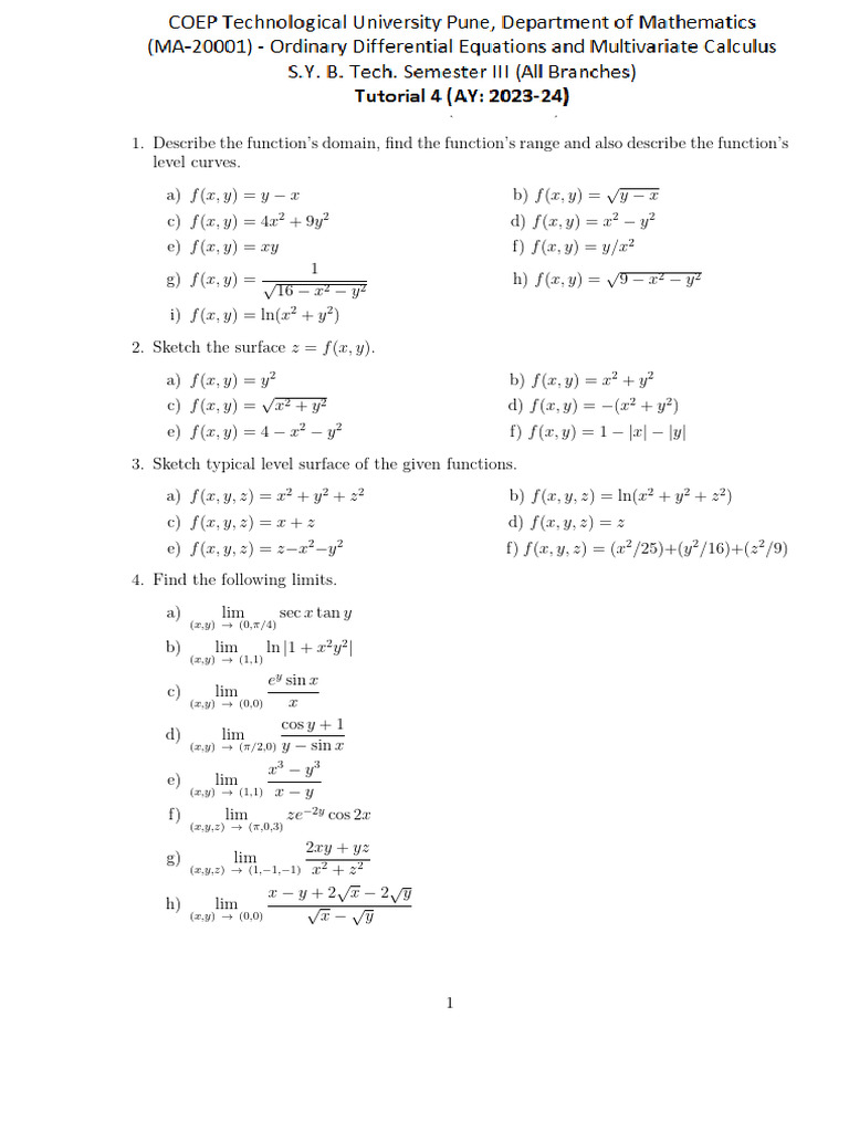 Tutorial 4 | PDF | Mathematical Analysis | Mathematics