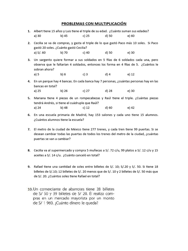 Problemas Con Multiplicación | PDF
