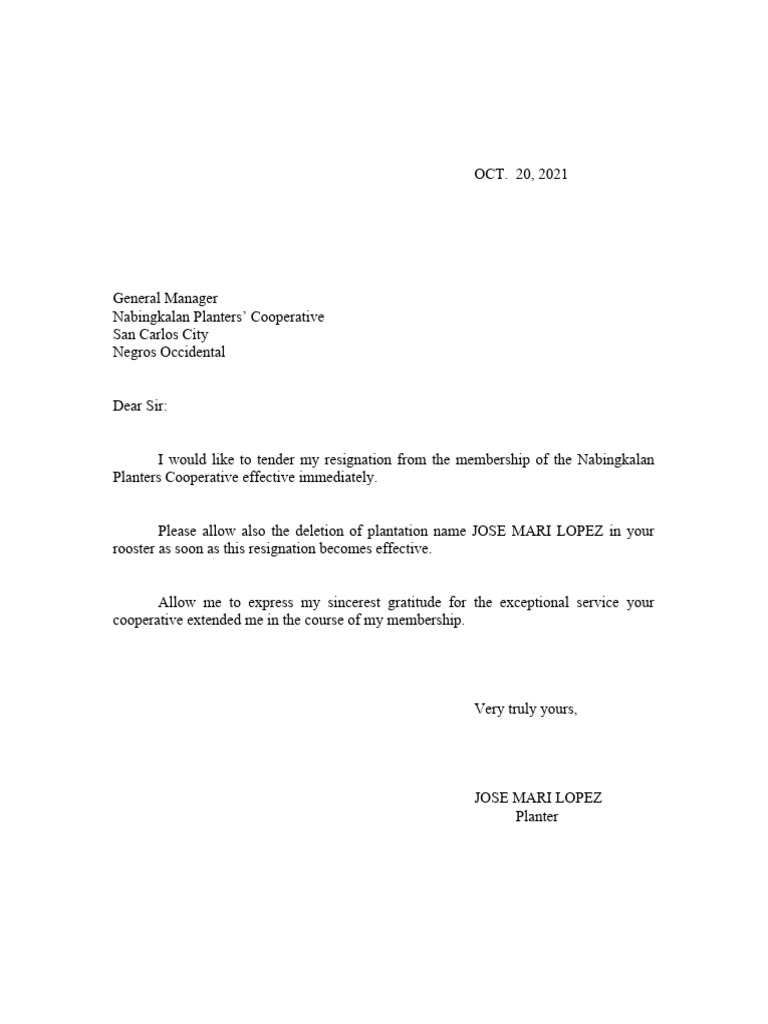 Letter Resignation COOP | PDF