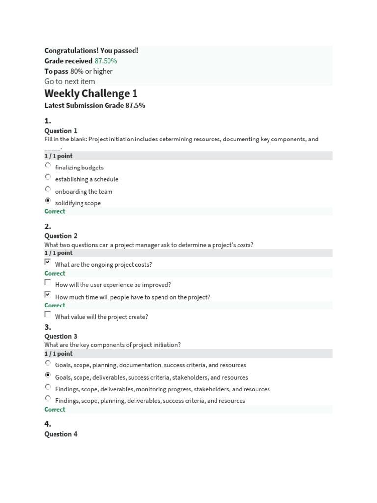 Congratulations Weekly Challenge 1 | PDF | Cost–Benefit Analysis ...