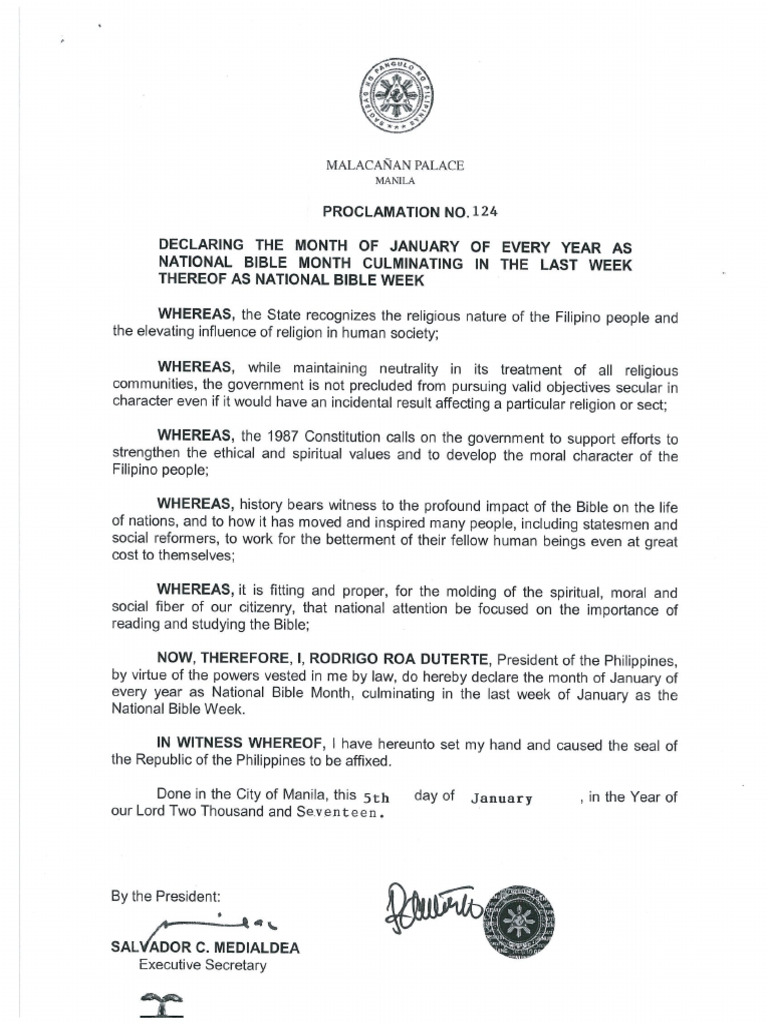 Presidential Proclamation No. 124 Pres Rodrigo Duterte | PDF