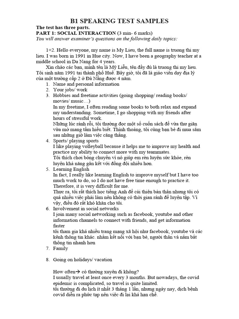 Speaking Test Topics | PDF