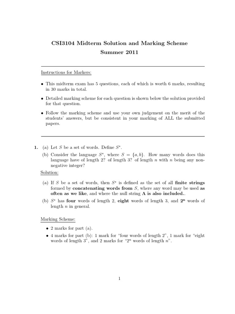 CSI3104 S2011 Midterm1 Soln | PDF | String (Computer Science) | Regular Expression
