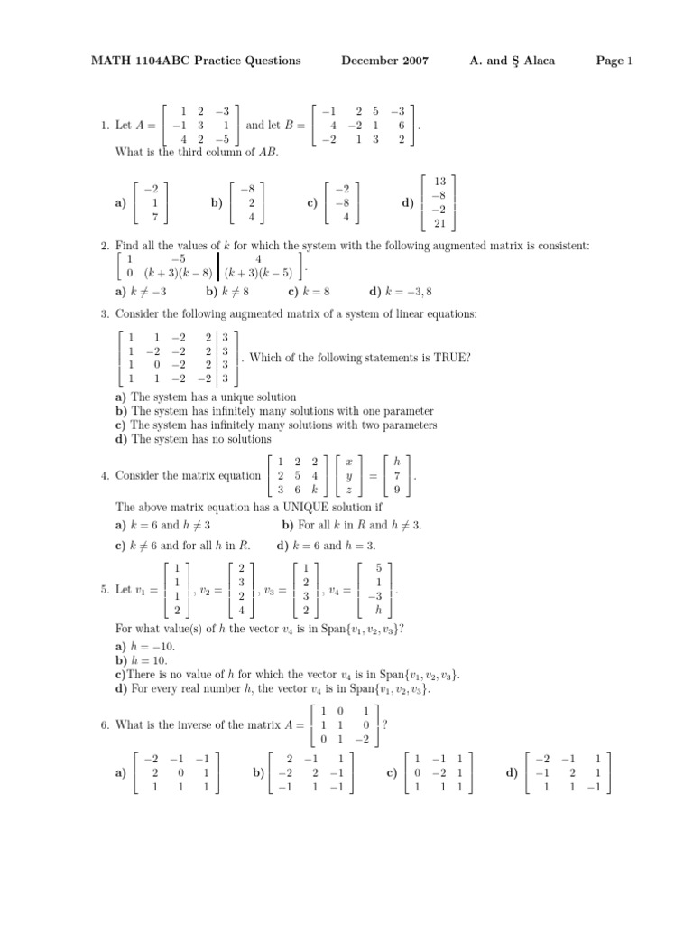 Exam Practice Pdf Eigenvalues And Eigenvectors Matrix Mathematics 7776