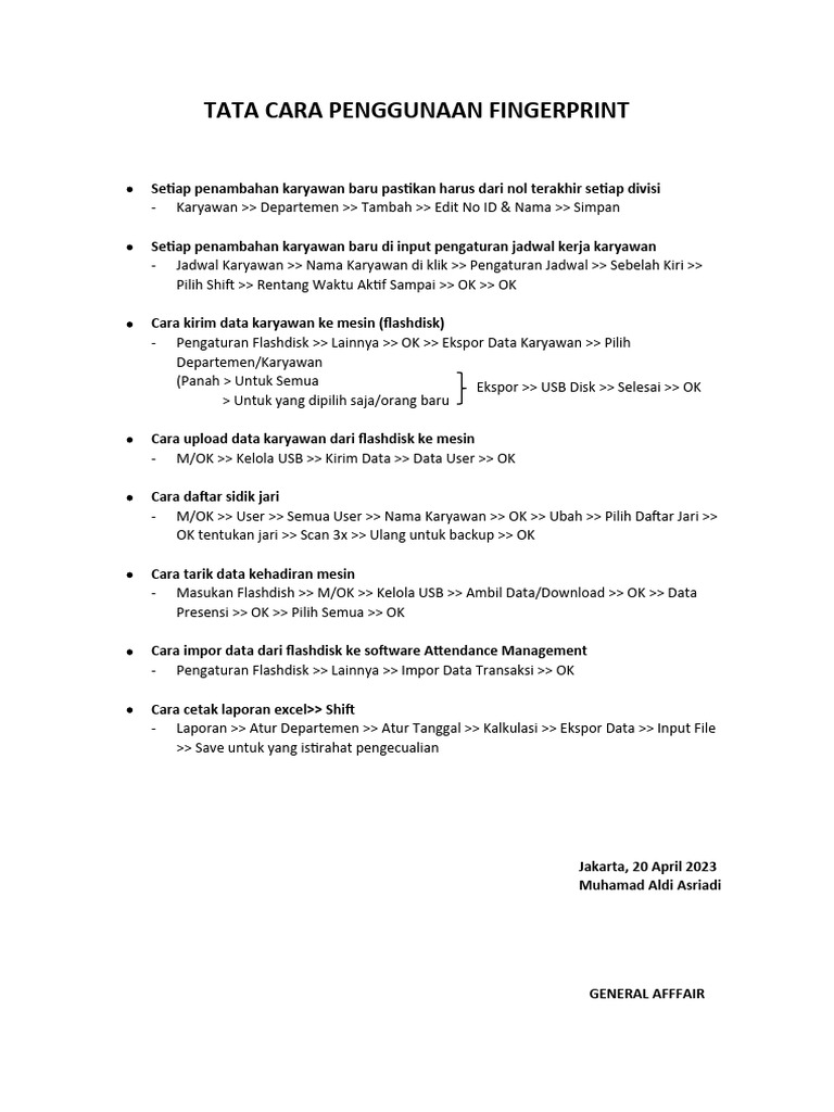 Tata Cara Penggunaan Fingerprint | PDF