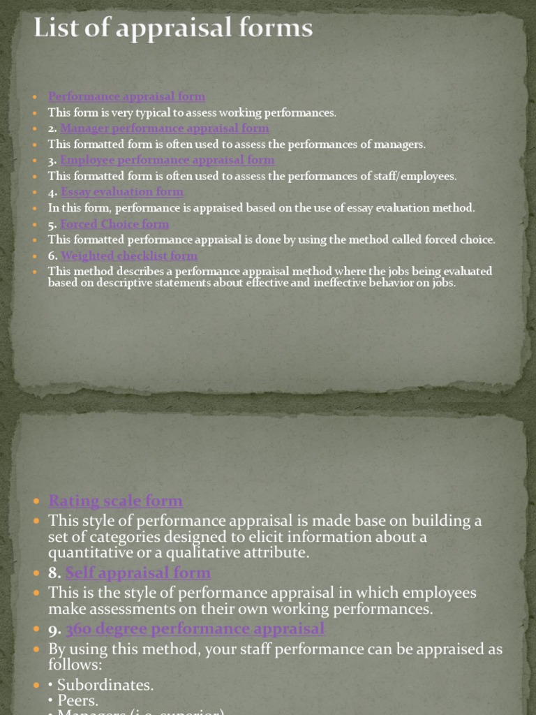 Performance Appraisal Form Types Guide | PDF