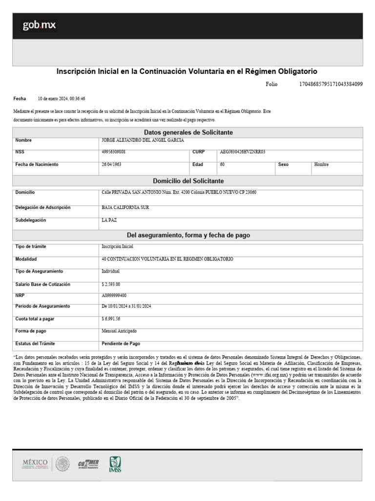 Inscripción en Régimen Obligatorio IMSS | PDF | Seguro